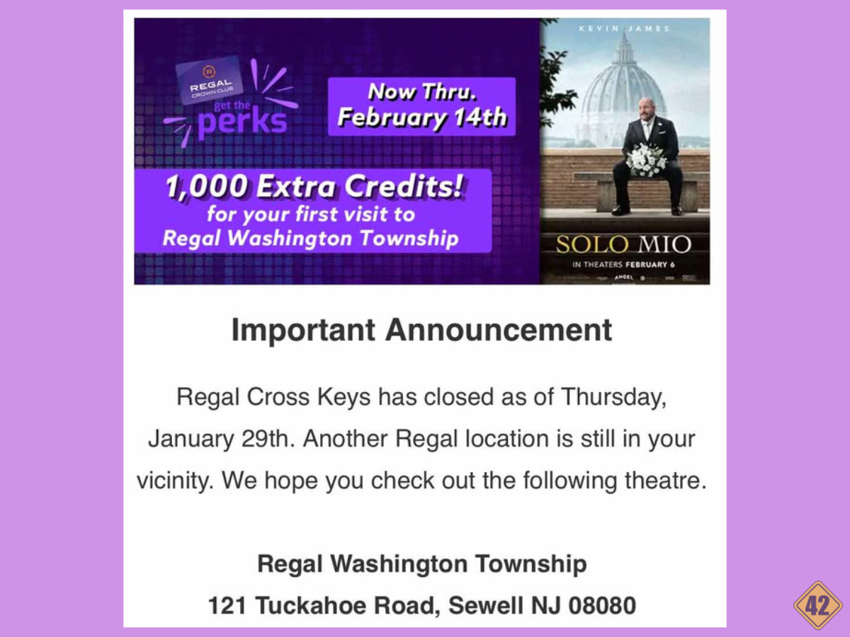 Regal Movies Cross Keys (Washington Township) Closes; Nearby United ...